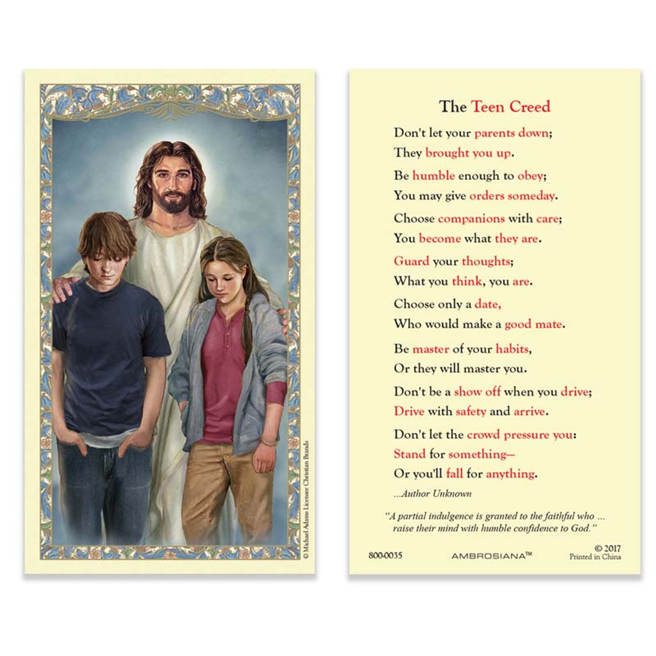 The Teen Creed Laminated Holy Card - 25/PK – Catholic Source