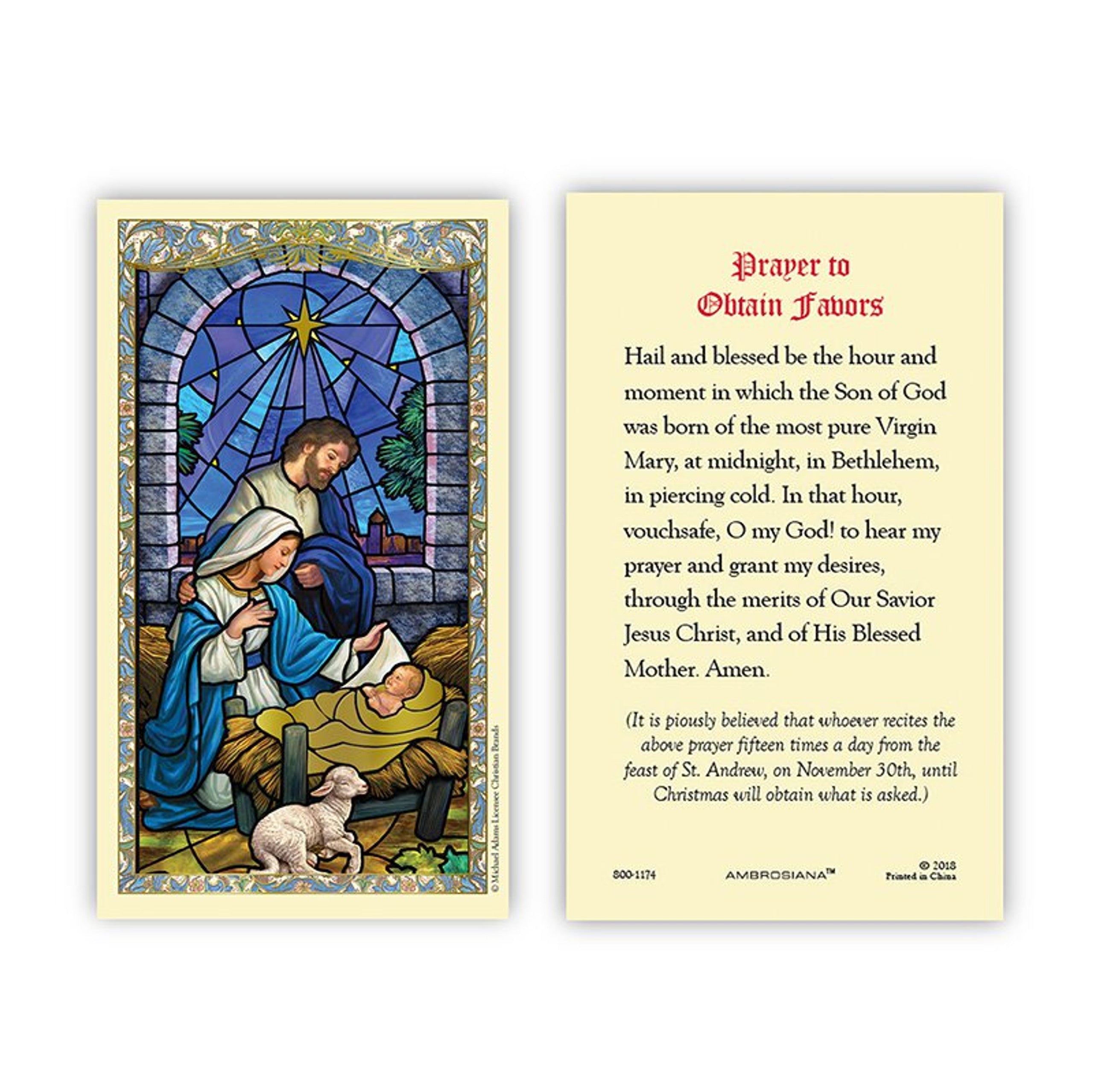 Nativity Prayer to Obtain Favors Laminated Holy Card - 25/PK – Catholic ...
