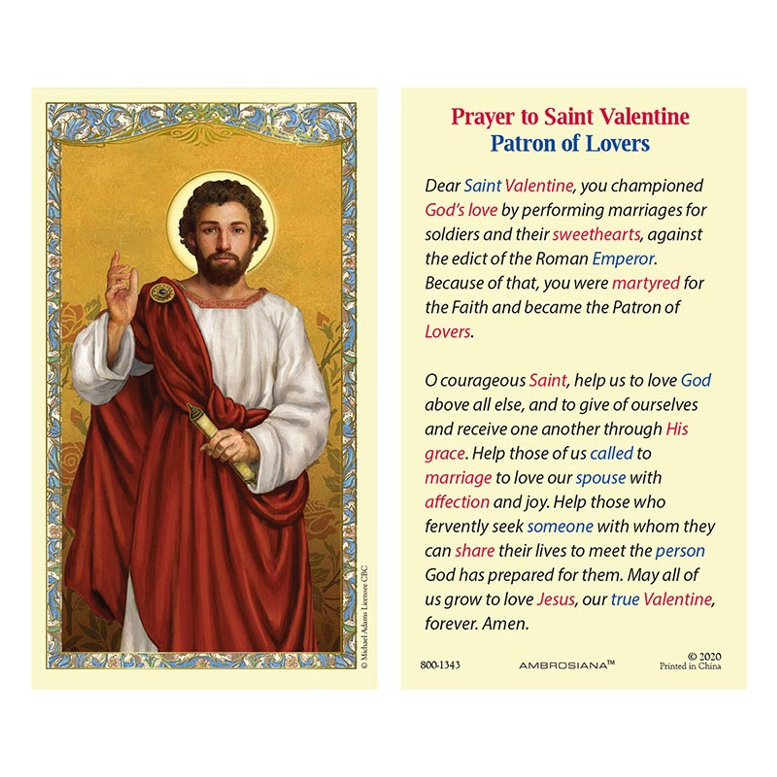 Saint Valentine Laminated Holy Card - 25/PK – Catholic Source