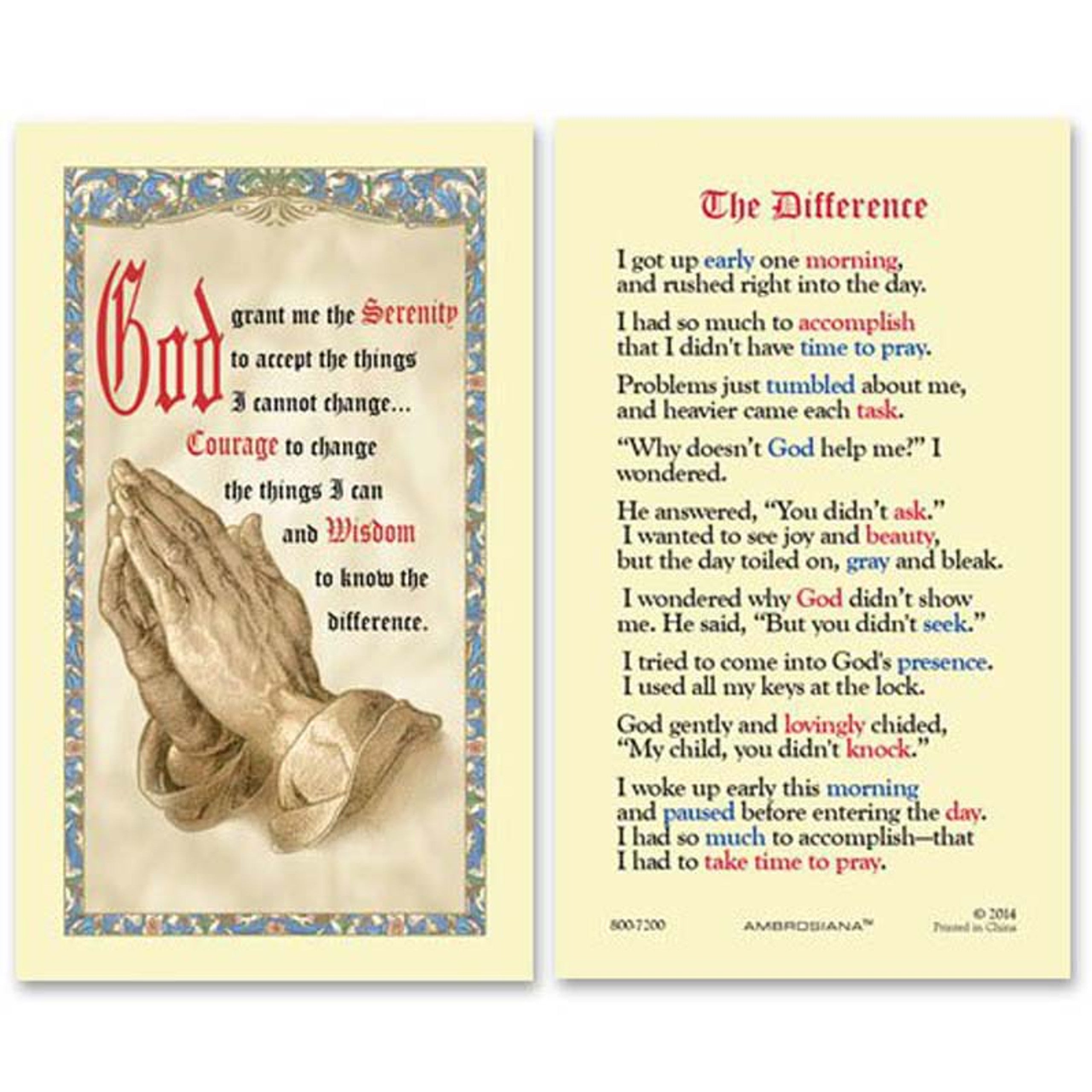 Serenity Prayer Laminated Holy Card - 25/PK – Catholic Source