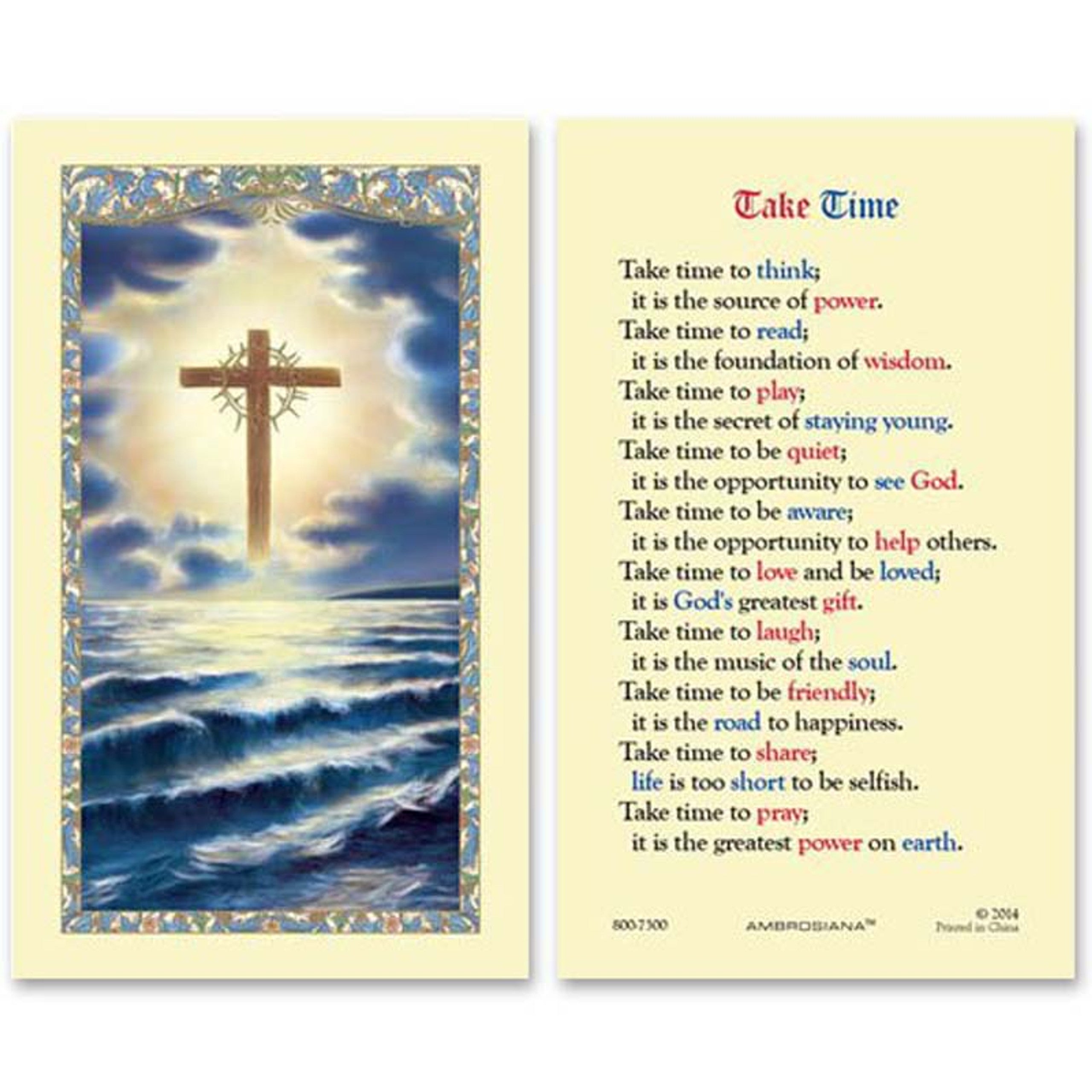 Cross on the Ocean (Take Time) Laminated Holy Card - 25/PK – Catholic ...